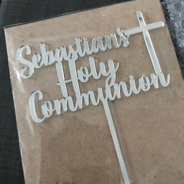 CUSTOM Name Holy Communion Cake Topper - Personalised Mirror Baptism ...
