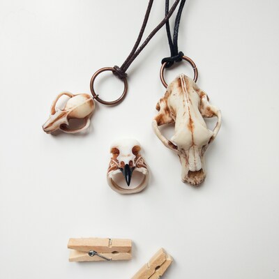 Bat Skull Necklace, Resin Replica Hand Painted, Gothic Shaman Witch - Etsy