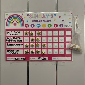 Personalised Re-usable Reward Chart With Velcro Stars, Wipeable Pen for ...