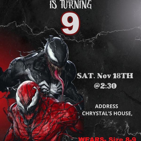 Personalized and Editable Venom Carnage Birthday Invitation | Venom ...