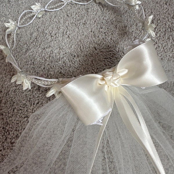 One-tier Communion Veil Bow and Satin Trim Confirmation Veil First ...