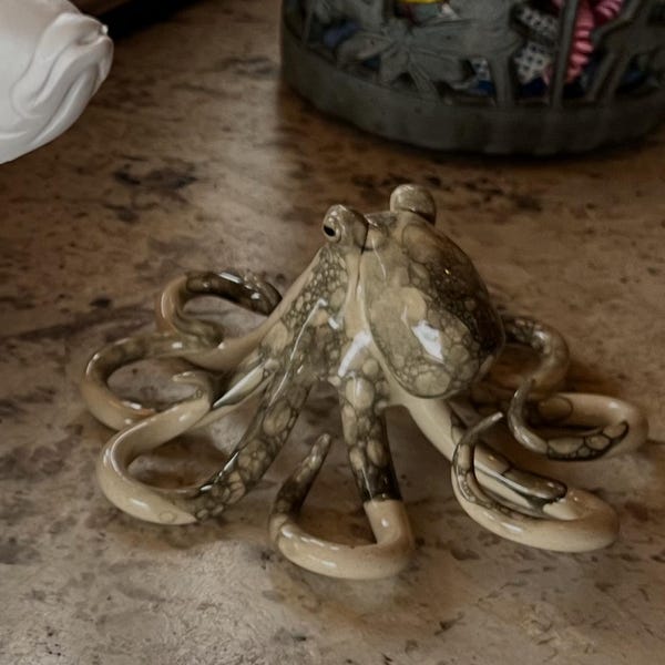 Handmade Ceramic Octopus Sculpture: Brown and Teal Ocean Decor - Etsy