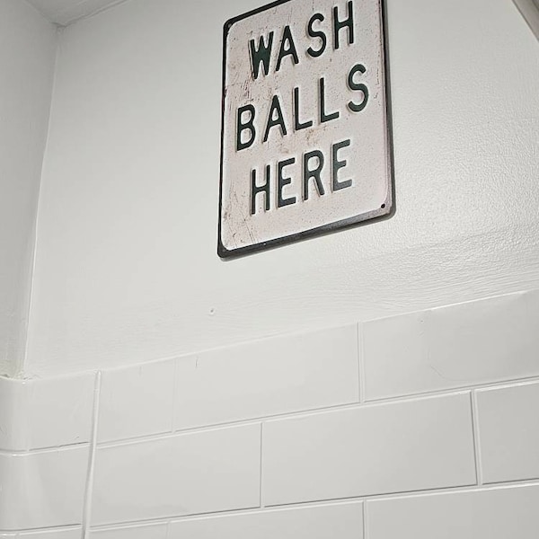 Wash Balls Here Sign, Funny Signs, Golf Decor, Funny Bathroom Sign, Man ...