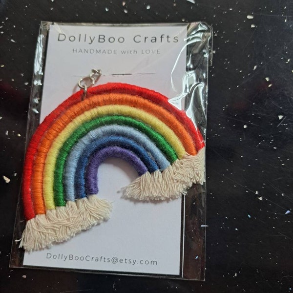 Rainbow Macramé Keychain/keyring. Christmas Present Bag Charm, Teachers ...