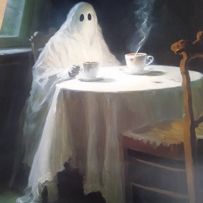 Ghost Drinking Tea, Vintage Poster, Art Poster Print, Dark Academia ...