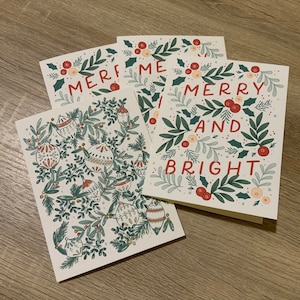 Merry and Bright Christmas Cards Set of 8 or Individual Greeting Card ...