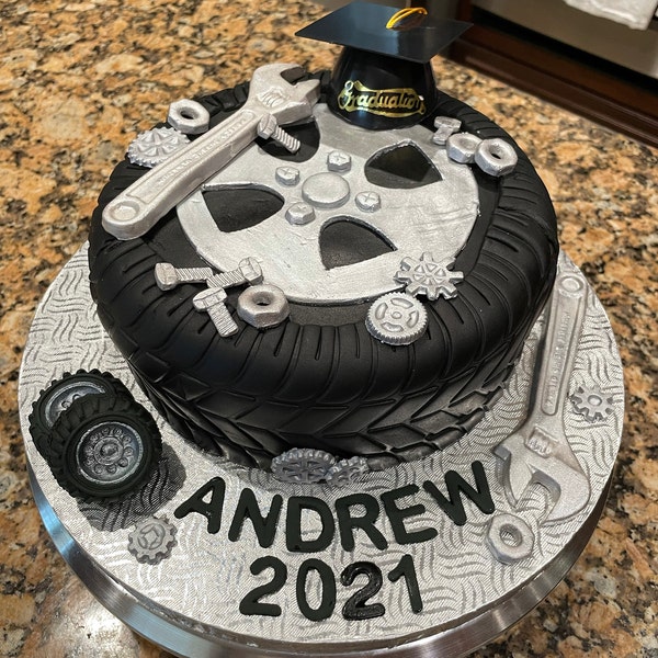 Fondant Mechanic Tools Cake Toppers, Fondant Wrenches, Tires, Bolts ...