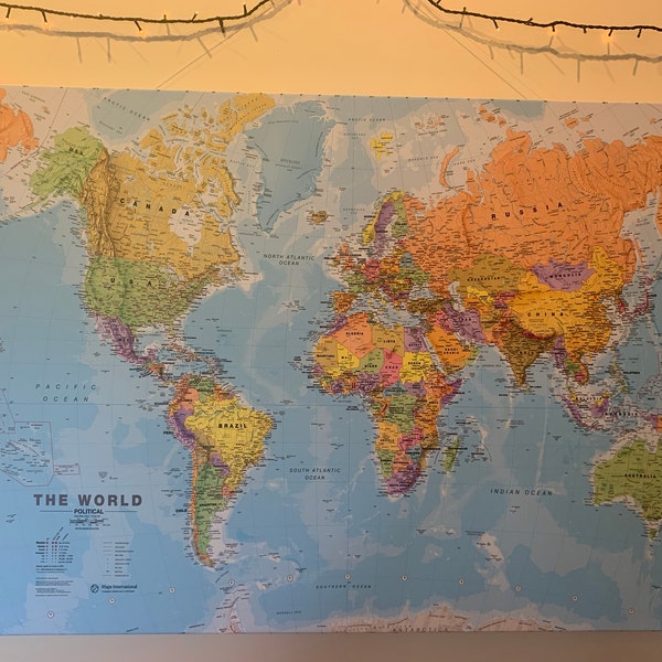 Political World Map Canvas Print – Detailed Cartography Wall Art - Etsy