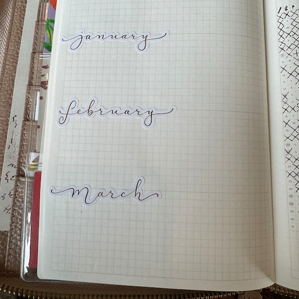 Months of the Year Sticker Sheet, Calligraphy Bujo Stickers, Gold Foil ...