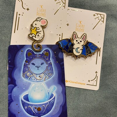 Star-catching Mouse : a Cute Kawaii Pins Cute Enamel Pins Mouse Enamel ...