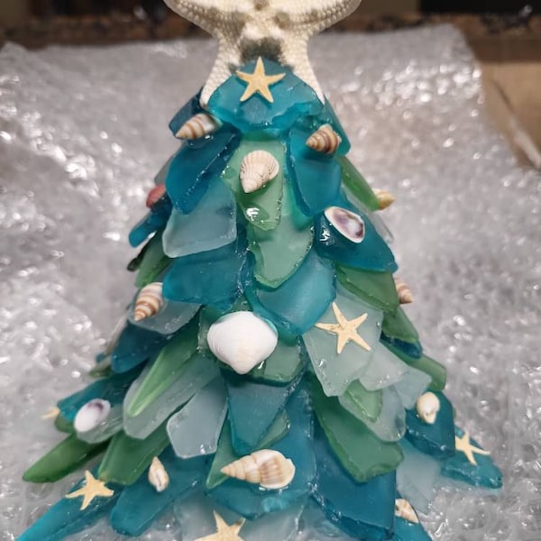 Lighted Sea Glass Tree: Aqua Blue Beach Decor With Starfish - Etsy