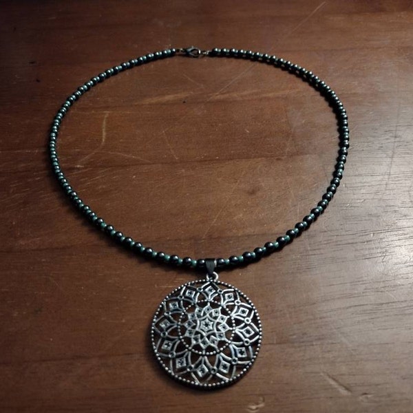 Filigree Round Pendant, Round Filigree Flower Pendant, Large Round ...