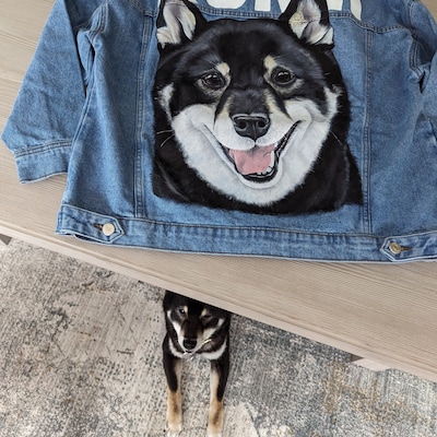 Adult Custom Pet Portrait Hand Painted Denim Jacket Full Size Portrait ...