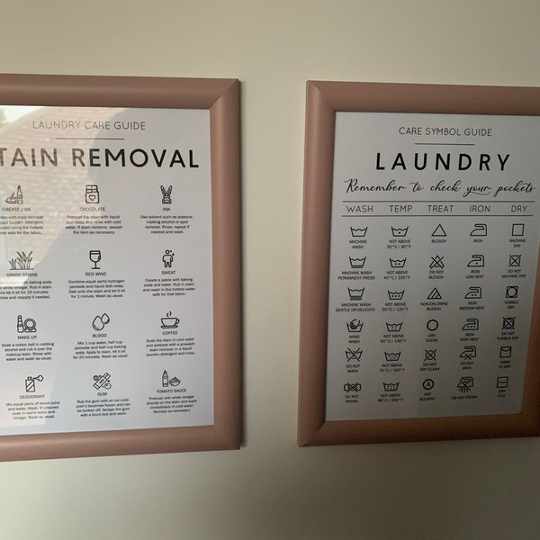 Set of 2 - Laundry Symbols Guide and Stain Removal - Cheat Sheet ...