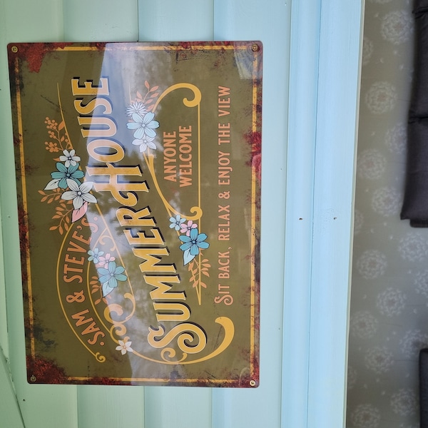 Personalised Summer House Sign Metal Garden Wall Door Decor Accessory ...