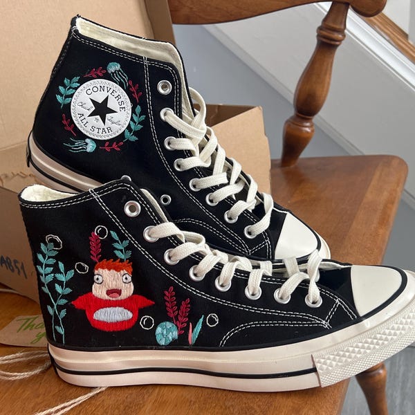 Custom Embroidered Converse Chuck Taylor All Star Shoes, Cat and Flower ...