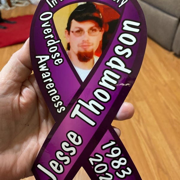Personalized Opioid and Overdose Awareness Ribbon Magnet - Add Photo or ...