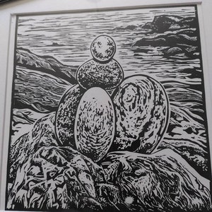 Linocut Print. Linotype Works. Original Black and White Handmade Print ...