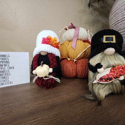 Pilgrim Gnome, Thanksgiving Gnome, Pumpkin Gnome, Tiered Tray Decor ...