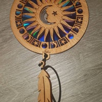 Moon, Sun and Stars Suncatcher | Laser Cut Wood With Repurposed Dvds ...
