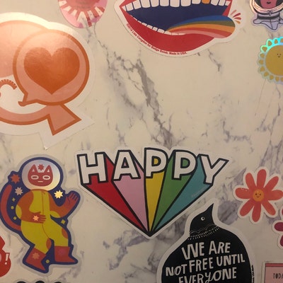 HAPPY Vinyl Sticker // Positivity Laptop Sticker // Colourful Sticker ...