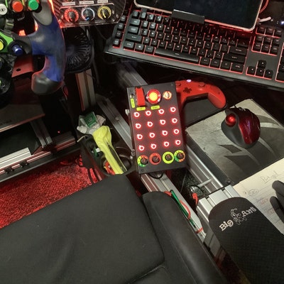 PC USB Button Box 28 Functions Back Lit Red With Neon Labels Sheet for ...