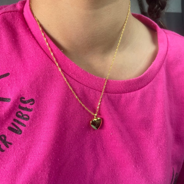 Initial Heart Locket Necklace by Caitlyn Minimalist Gold Locket Photo ...
