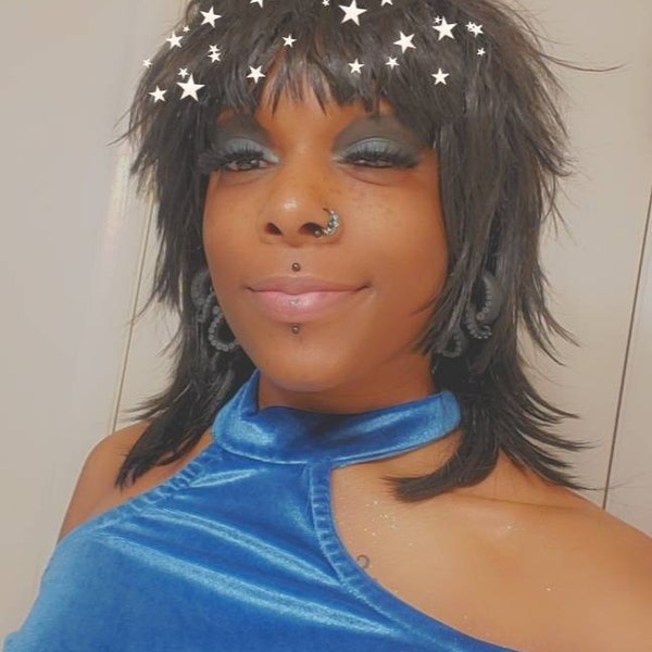 12 Inch off Black Shag Style Straight and Layered With Bangs Anime ...