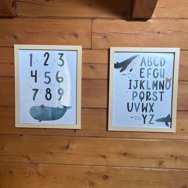 Ocean Alphabet and Numbers Print Set, Nautical Nursery Art, Ocean Kids ...