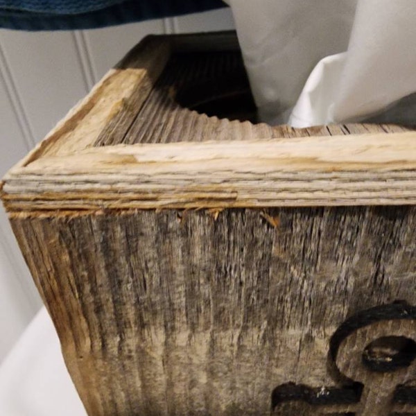 Engraved Reclaimed Wood Tissue Box Cover - Rustic Barn Style Wood ...