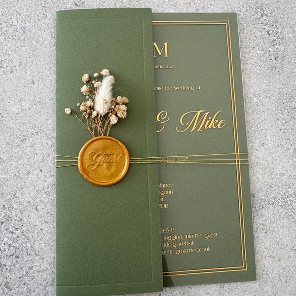 Sage Green Wedding Invitation With Pink Rose Printed Clear Acrylic ...