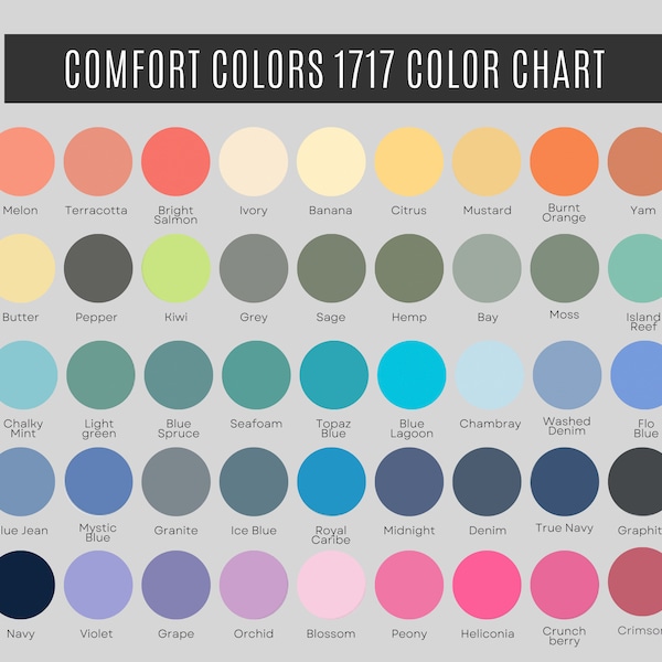 Comfort Colors 1717 Color Chart, Tshirt Color Guide, Comfort Colors ...