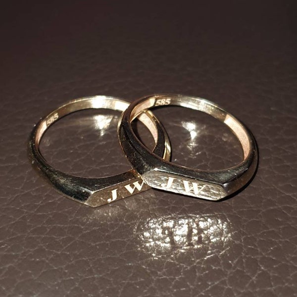 14K Gold Simple Rectangle Ring, Personalized Rectangle Ring, Custom ...