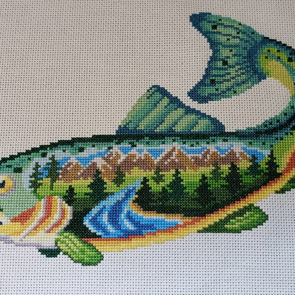 Fish Cross Stitch Pattern, Modern Cross Stitch Pattern PDF, Fishing ...