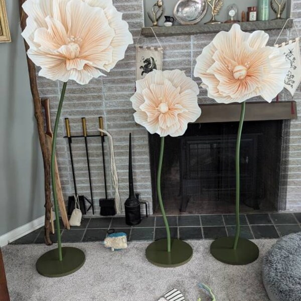 Giant Daisy Flower Wire Mesh Yarn Flowers 3 Pieces With Stem and Bases ...