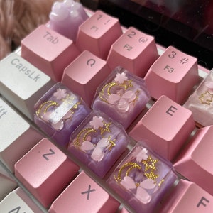 Kawaii Cute Pink/purple Pastel Celestial Sakura Artisan Keycap for ...