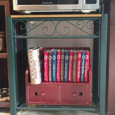 Cook Book Recipe Display Rack Counter Top Shelf Recipe Drawers Country ...