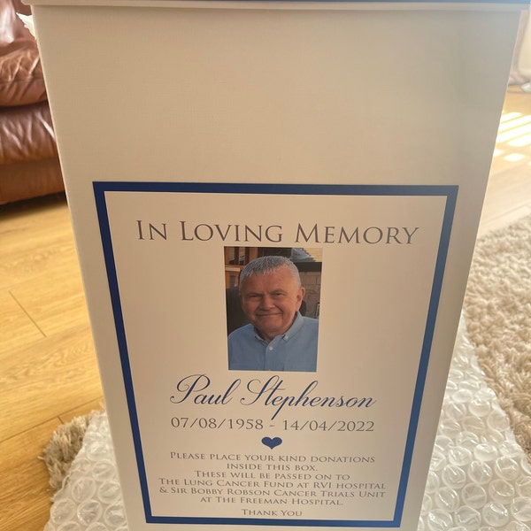 Personalised Funeral Memorial Donations Collection Card Post Box and ...
