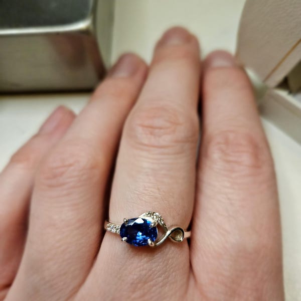 Blue Sandstone Engagement Ring Set, Vintage Blue Sunstone Bridal Ring ...