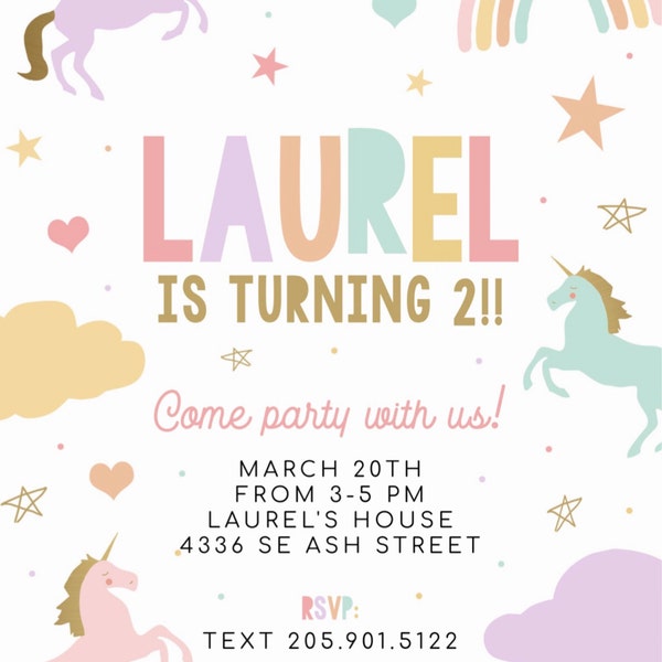 Editable Pastel Unicorn Birthday Invitation Template: Instant Download ...