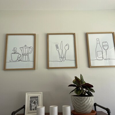 Set of 3 Line Drawing Printable Kitchen Decor ,kitchen Wall Art, Dining ...