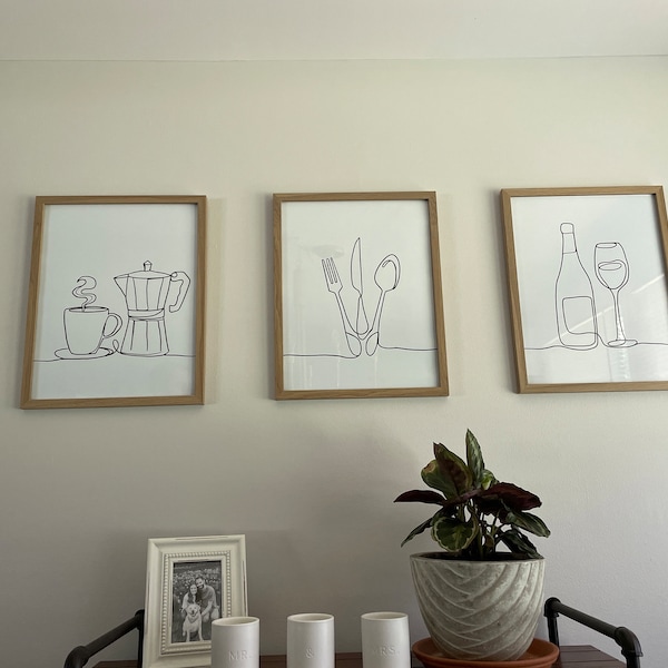 Set of 5 Line Drawing Printable Kitchen Decor ,kitchen Wall Art, Dining ...