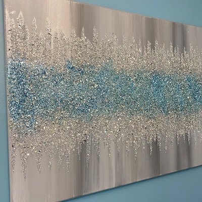 Black to Silver Ombre Obsidian Glass Painting, Black Silver Wall Art ...