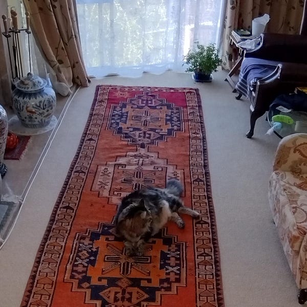 Vintage Turkish Door Mat, 2x2ft, Red and Beige, Intricate Geometric ...