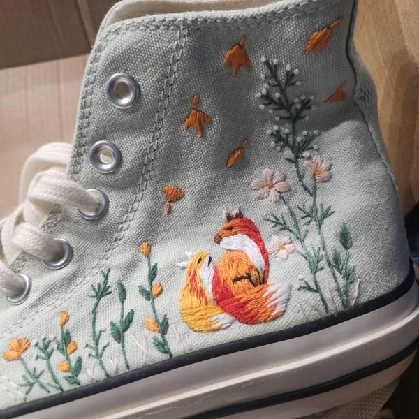 Wedding Converse for Bride, White Flowers Embroidered Sneakers Wedding ...