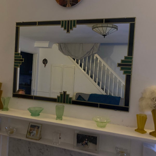 Art Deco Chicago Large Mirror Over Mantel Stained Glass Style 91x61cm ...