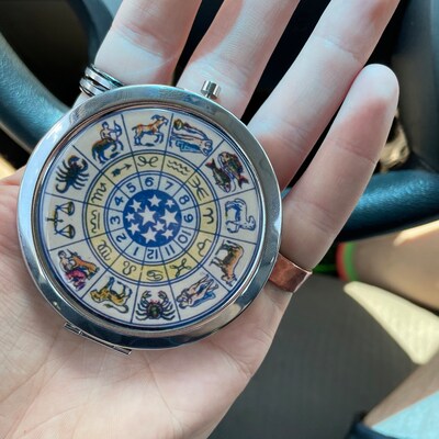 Vintage Zodiac Image Compact Mirror Occult Celestial Astrology Make up ...