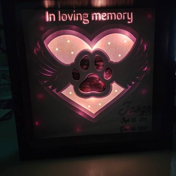 Paw Print Pet Memorial Shadowbox SVG | 3D Layered SVG | Paper Cut Light ...