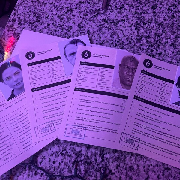 Mission Impossible Agent Profile Documents for Prop or Display, Wall ...