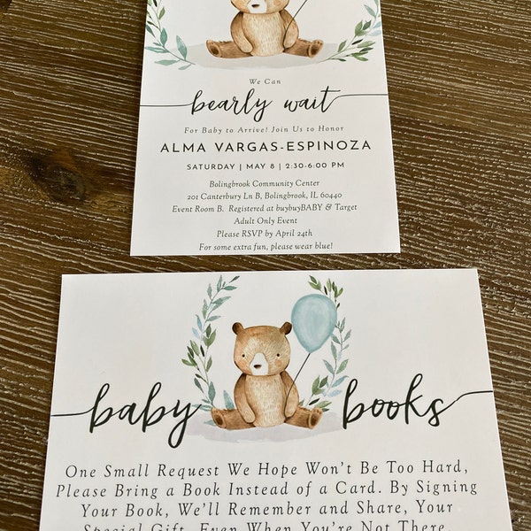 Bear Baby Shower Bring a Book Card Insert, Boy Baby Shower Book Request ...